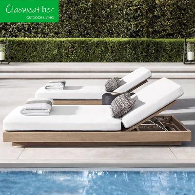 China Water-resistant Cushion Teak Sunbathing Lounge Chair for Outdoor on Garden Sunlight Terrace and Poolside Relaxation for sale