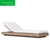 China Water-resistant Cushion Teak Sunbathing Lounge Chair for Outdoor on Garden Sunlight Terrace and Poolside Relaxation for sale