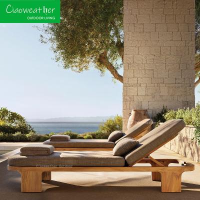 China Solid Wood Lounger Chair for Outdoor Modern Hotel Garden Durable Teak and Waterproof Swimming Pool Villa Courtyard Chaise for sale