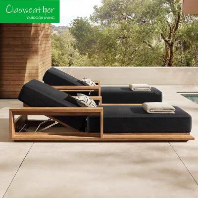 China Modern Design Style Outdoor Garden Hotel Wooden Sun Lounger with Thick Cushion and Long Hardwood Teak Wood Folded NO for sale