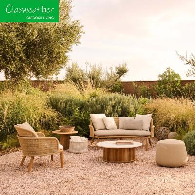 China Waterproof and Sunscreen Terrace Sofa Teakwood Frame Material Garden Sofa Set for Modern Outdoor Furniture for sale
