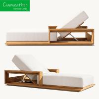China Modern Design Style Outdoor Garden Hotel Wooden Sun Lounger with Thick Cushion and Long Hardwood Teak Wood Folded NO for sale