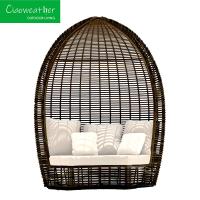 China Customized Color Outdoor Rattan Aluminium Frame Sunbed for Park and Garden Furniture Reclining Sofa Bed for sale