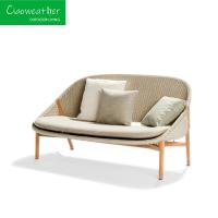 China Modern Outdoor Furniture Teakwood Garden Sofa with Waterproof Cushion and Rattan Frame Furniture Set for sale