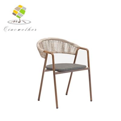 China Aluminum Tube Frame Garden Outdoor Stackable Arm Chair Weather Resistant Rattan Chair for Cafe Restaurant for sale