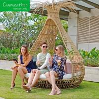 China Modern Outdoor Furniture Wicker Bird's Nest Shaped Sofa Bed with Waterproof Cushion and Woven Rattan Beds for sale