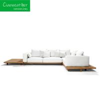 China Outdoor Garden Sofa Luxury Teak Wood Patio Furniture Set with Water-Resistant Fabric Cushion for sale