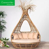 China Modern Outdoor Furniture Wicker Bird's Nest Shaped Sofa Bed with Waterproof Cushion and Woven Rattan Beds for sale