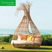 China Modern Outdoor Furniture Wicker Bird's Nest Shaped Sofa Bed with Waterproof Cushion and Woven Rattan Beds for sale