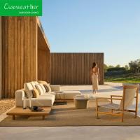 China Outdoor Garden Sofa Luxury Teak Wood Patio Furniture Set with Water-Resistant Fabric Cushion for sale