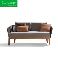 China Modern Outdoor Furniture Sofa Set Customised Outdoor Rope Woven Teak Sofa Simple Solid Wood Leg Sofa Garden Set for sale