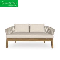 China Modern Outdoor Furniture Sofa Set Customised Outdoor Rope Woven Teak Sofa Simple Solid Wood Leg Sofa Garden Set for sale