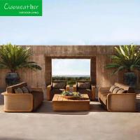 China Hotel Function Patio Garden Outdoor Furniture Weathered Solid Wood Daybed Lounge Chaise with Waterproof Cushions for sale