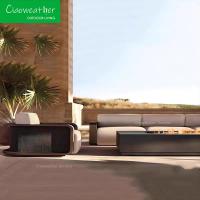 China Hotel Function Patio Garden Outdoor Furniture Weathered Solid Wood Daybed Lounge Chaise with Waterproof Cushions for sale