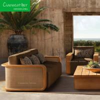 China Hotel Function Patio Garden Outdoor Furniture Weathered Solid Wood Daybed Lounge Chaise with Waterproof Cushions for sale