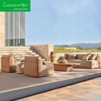 China Outdoor Foam Cushion Water-Resistant Fabric Hotel Luxury Teak Outdoor Sofa Set Solid Wood Garden Furniture for Sun Patio for sale