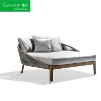 China Outdoor Foam Cushion Teak Wood Garden Patio Waterproof Rattan Daybed for Hotel Outdoor Furniture Sets for sale