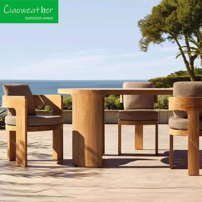 China Modern Design Customized Color Solid Wood Teak Courtyard Dining Armchair and Side Chair Set for Garden Furniture for sale