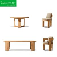 China Modern Design Customized Color Solid Wood Teak Courtyard Dining Armchair and Side Chair Set for Garden Furniture for sale