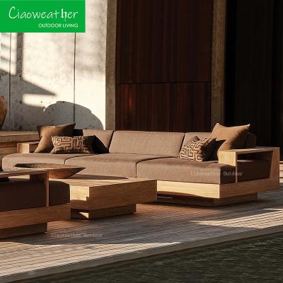 China Modern Waterproof Latest Design Outdoor Courtyard Teak Wood Garden Sofa Set for Patio Leisure for sale