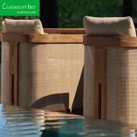 China Courtyard Dining Armchair in Solid Teak Wood with Outdoor Foam Cushion and Water-Resistant Fabric for sale