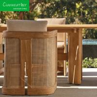 China Courtyard Dining Armchair in Solid Teak Wood with Outdoor Foam Cushion and Water-Resistant Fabric for sale