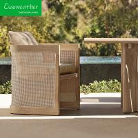 China Courtyard Dining Armchair in Solid Teak Wood with Outdoor Foam Cushion and Water-Resistant Fabric for sale