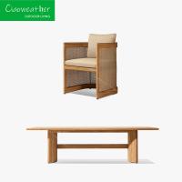 China Courtyard Dining Armchair in Solid Teak Wood with Outdoor Foam Cushion and Water-Resistant Fabric for sale