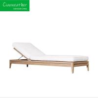 China Modern Style Outdoor Sun Bed Furniture with Waterproof Cushions and Nordic Design Teak Wood Chaise Lounge Recliner for sale
