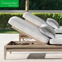 China Modern Style Outdoor Sun Bed Furniture with Waterproof Cushions and Nordic Design Teak Wood Chaise Lounge Recliner for sale