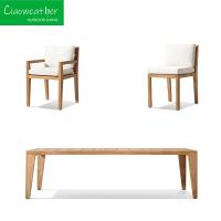 China Outdoor Furniture Courtyard Dining Table And Chair Set With Cushioned Teak Chair And Water-Resistant Cushion For Outdoor for sale