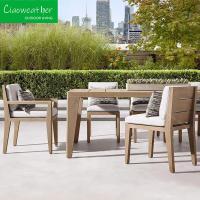 China Outdoor Furniture Courtyard Dining Table And Chair Set With Cushioned Teak Chair And Water-Resistant Cushion For Outdoor for sale