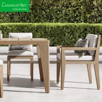 China Outdoor Furniture Courtyard Dining Table And Chair Set With Cushioned Teak Chair And Water-Resistant Cushion For Outdoor for sale