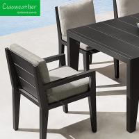 China Outdoor Furniture Courtyard Dining Table And Chair Set With Cushioned Teak Chair And Water-Resistant Cushion For Outdoor for sale