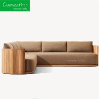 China Customized Color Modern Patio Villa Wooden Sofa Leisure Outdoor Courtyard Teak Wood Garden Sofa Set for sale