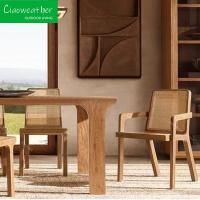 China Teakwood Courtyard Dining Set Modern Wooden Furniture with Solid Wood Armchair and Side Chair for sale