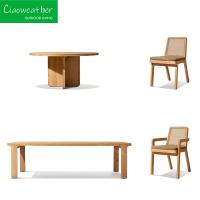 China Teakwood Courtyard Dining Set Modern Wooden Furniture with Solid Wood Armchair and Side Chair for sale