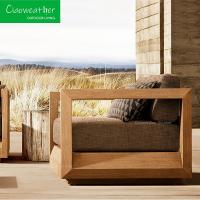 China OutdoorFoam Cushion and Water-Resistant Fabric Luxury Teak Sofa Sets for Outdoor Living for sale