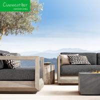 China OutdoorFoam Cushion and Water-Resistant Fabric Luxury Teak Sofa Sets for Outdoor Living for sale