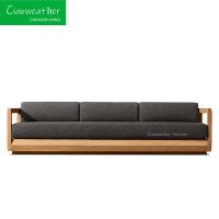 China OutdoorFoam Cushion and Water-Resistant Fabric Luxury Teak Sofa Sets for Outdoor Living for sale
