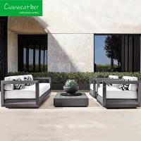 China OutdoorFoam Cushion and Water-Resistant Fabric Luxury Teak Sofa Sets for Outdoor Living for sale