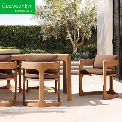 China Modern Design Style Wooden Furniture Villa Garden Dining Set Solid Wood Teak Courtyard Armchair Wood Side Chair for sale