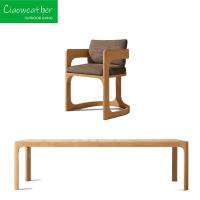 China Modern Design Style Wooden Furniture Villa Garden Dining Set Solid Wood Teak Courtyard Armchair Wood Side Chair for sale