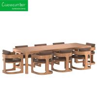 China Modern Design Style Wooden Furniture Villa Garden Dining Set Solid Wood Teak Courtyard Armchair Wood Side Chair for sale