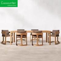 China Modern Design Style Wooden Furniture Villa Garden Dining Set Solid Wood Teak Courtyard Armchair Wood Side Chair for sale