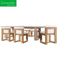 China Modern Design Solid Wood Dining Set for Outdoor Furniture Teak Wood Side Chair and Armchair in Courtyard Garden Dining for sale