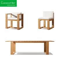 China Modern Design Solid Wood Dining Set for Outdoor Furniture Teak Wood Side Chair and Armchair in Courtyard Garden Dining for sale