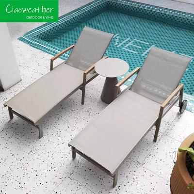 China Outdoor Garden Patio Aluminum Frame Swimming Ledge Lounger with Waterproof Cushion and Wheels for sale