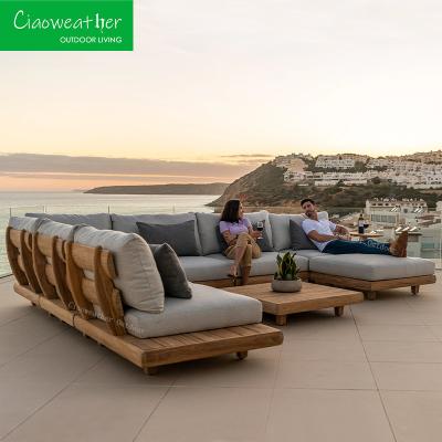 China Outdoor Foam Cushion Teak Wood Patio Furniture Set with Modern Wooden Couch Sectional Sofa and Luxury Design for sale