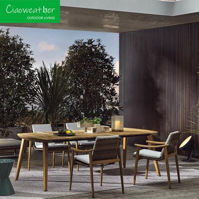 China Modern Design Teak Wood Armchairs for Hotel Rattan Garden Furniture in Customized Color for sale